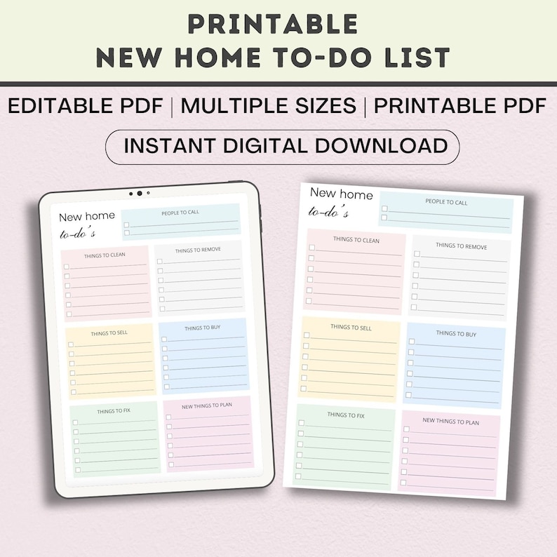 Printable & Editable New Home Checklist, New Home, New Home To-do List ...
