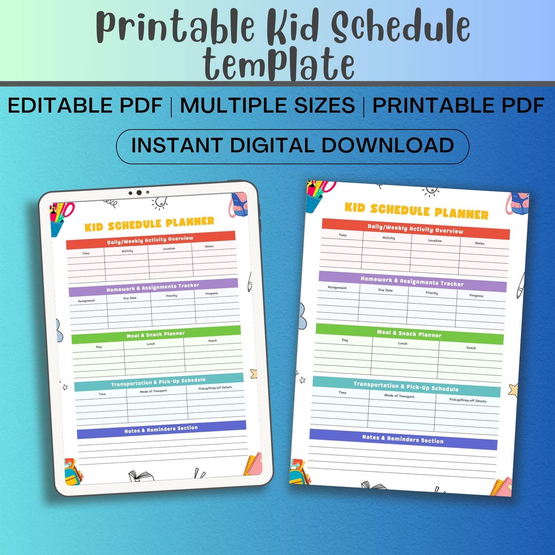 Kids Schedule Planner and Tracker, Printable & Editable To-do List ...