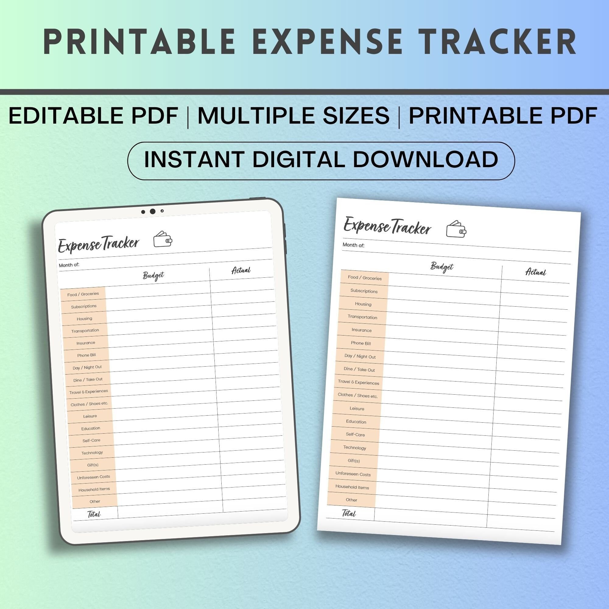 Expense Tracker, Printable & Editable Expense Checklist, Expense ...