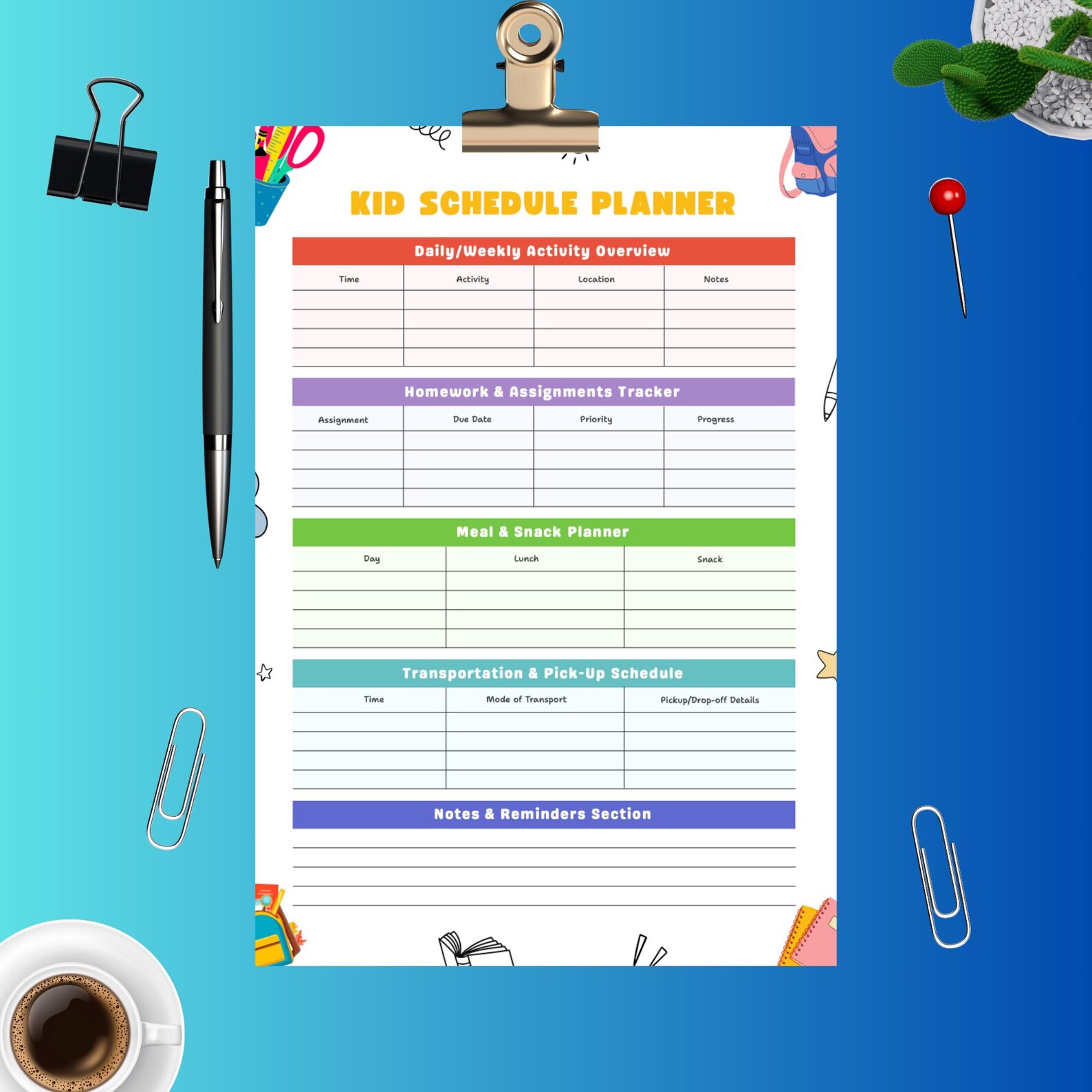 Kids Schedule Planner and Tracker, Printable & Editable To-do List ...