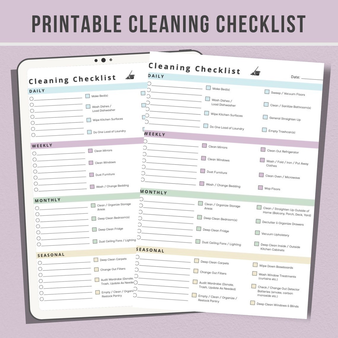 Printable & Editable Cleaning Checklist, Cleaning Template, Cleaning ...