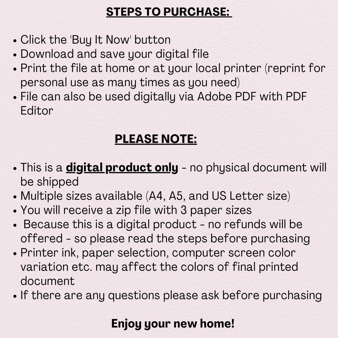 Printable & Editable New Home Checklist, New Home, New Home To-do List ...