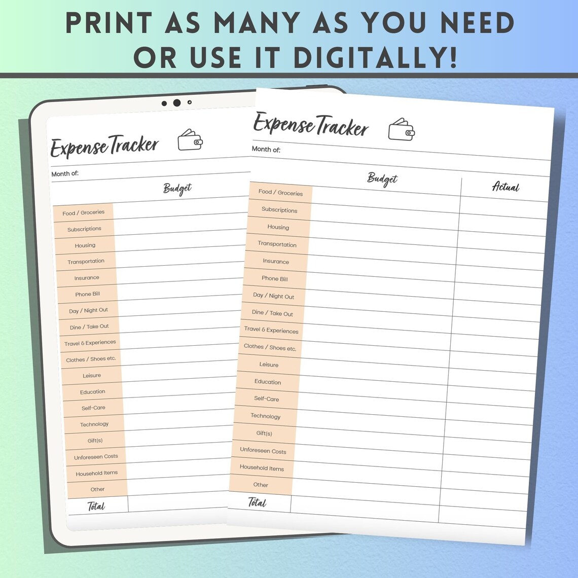 Expense Tracker, Printable & Editable Expense Checklist, Expense ...