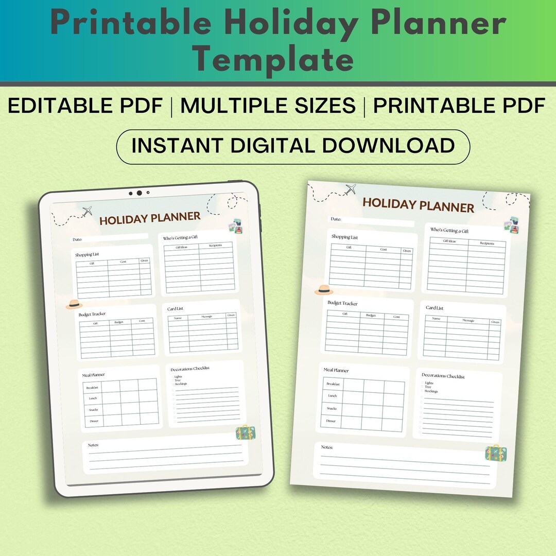 Printable Holiday Planner Template, Editable To-do List (digital ...