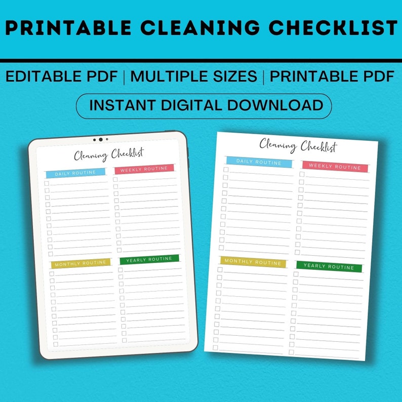 Printable & Editable Cleaning Checklist, Cleaning Template, Cleaning ...