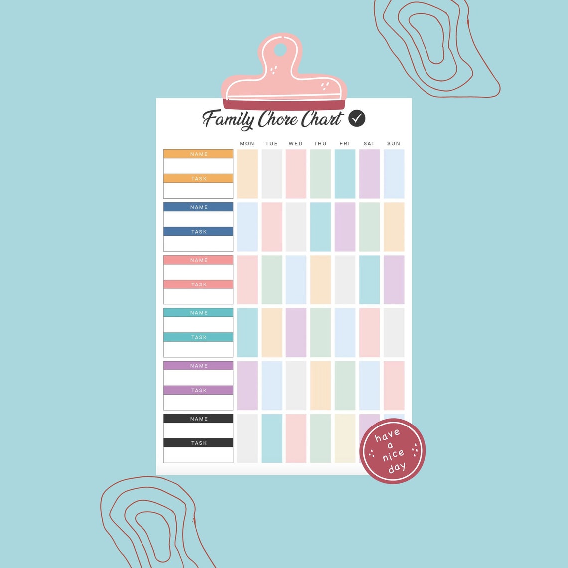 Printable & Editable Family Chore Chart, Chore Checklist, Chore ...