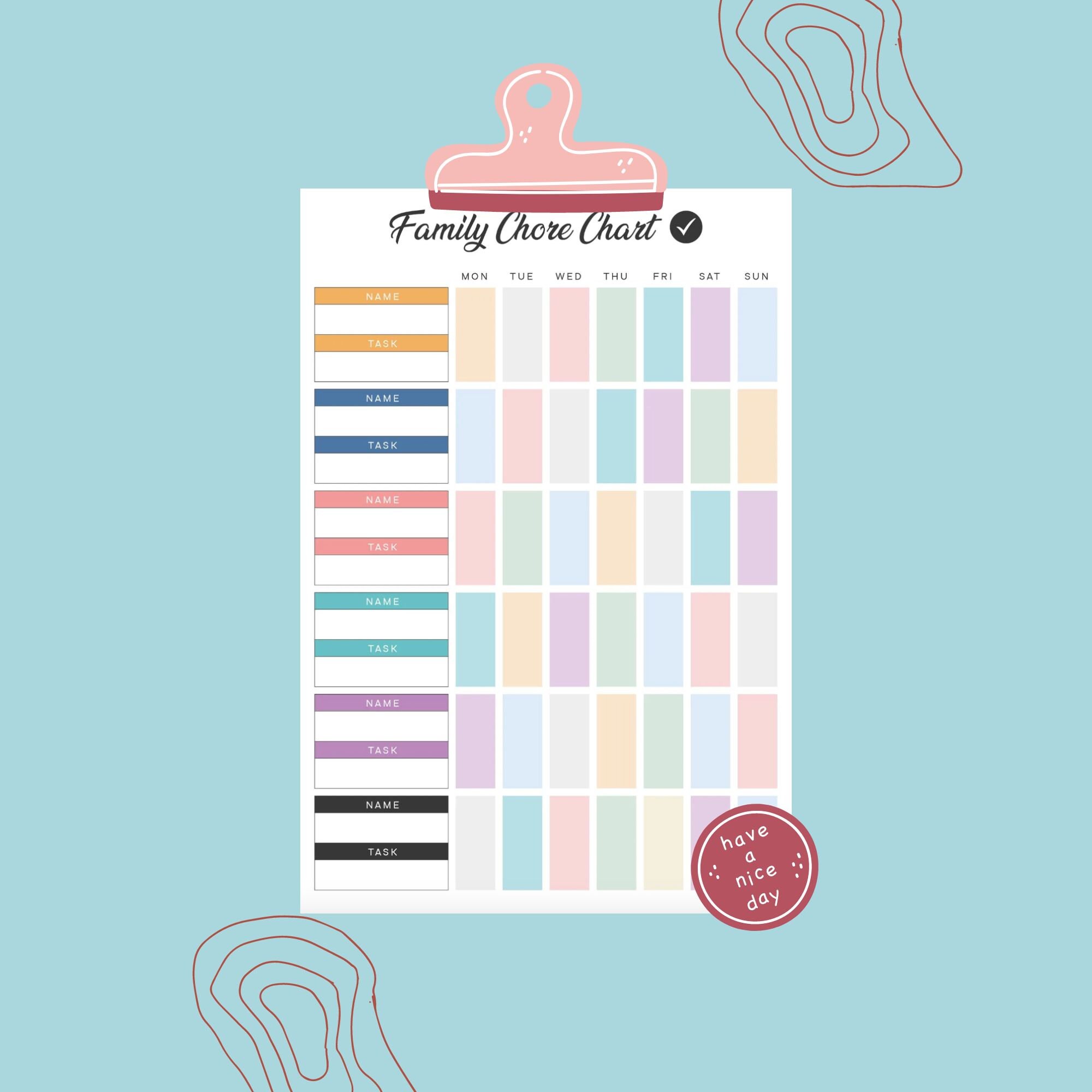 Printable & Editable Family Chore Chart, Chore Checklist, Chore ...