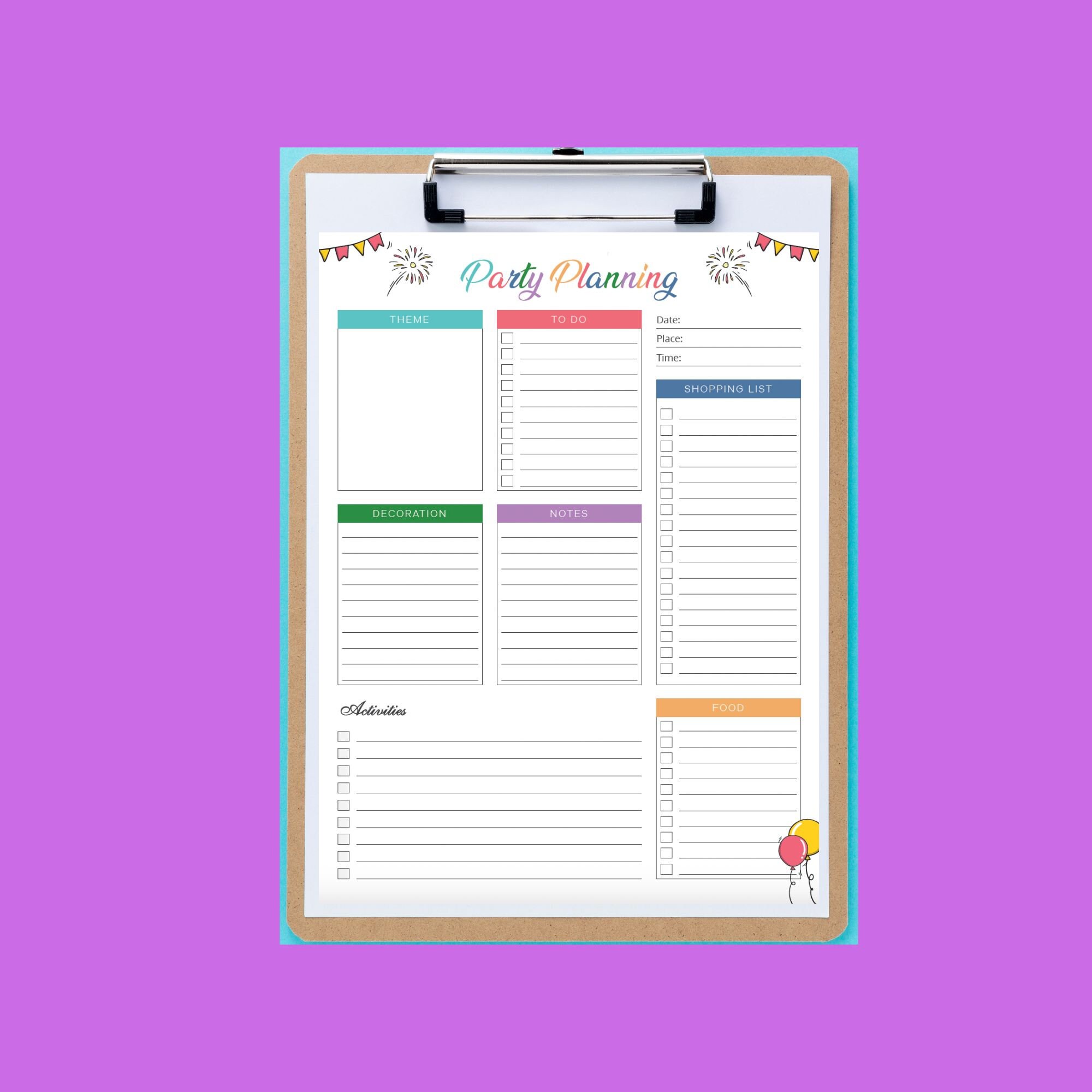 Printable & Editable Party Template, Party Planning Template, Party ...