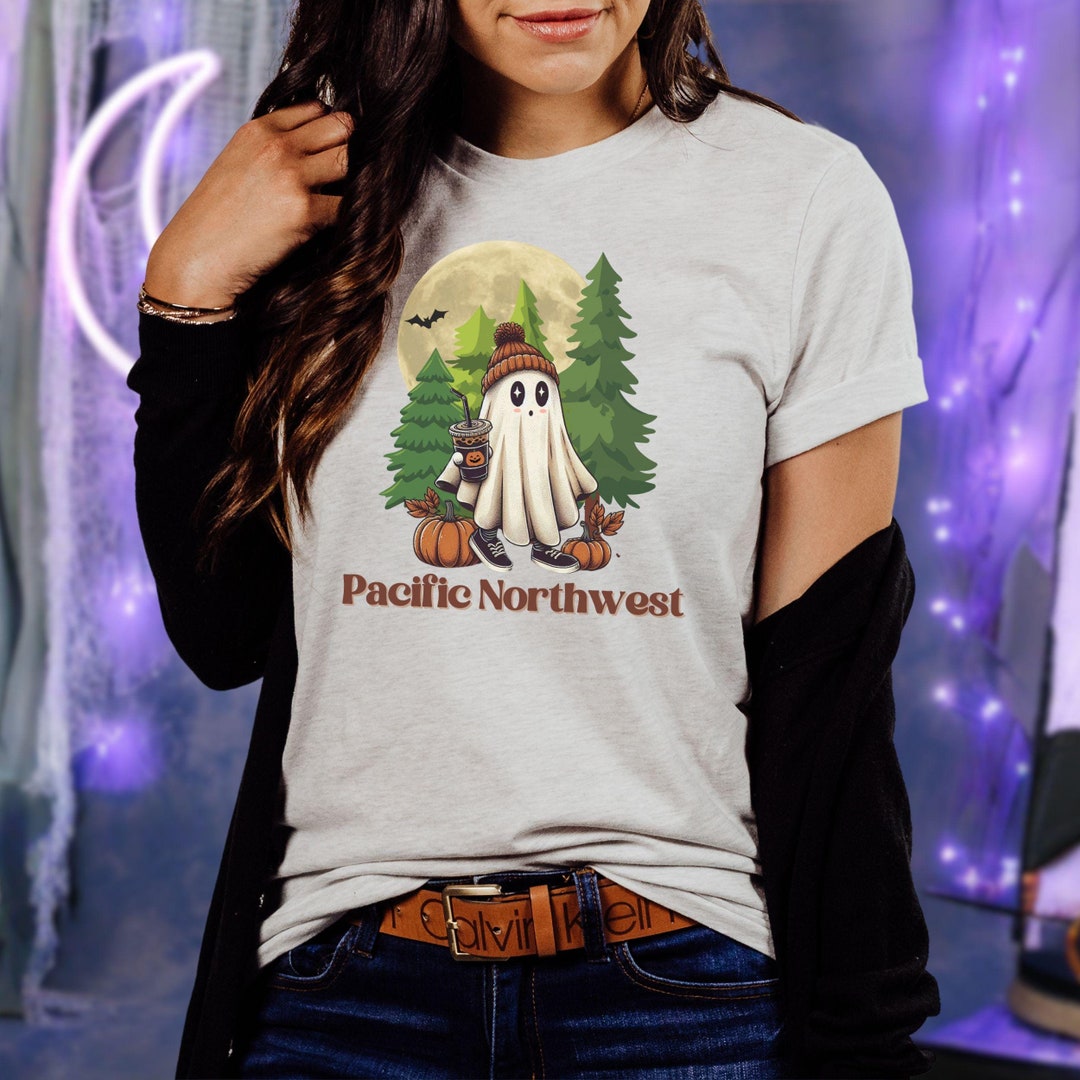 Halloween Pacific Northwest Fall Ghost Pumpkin Coffee Tshirt for Spooky ...