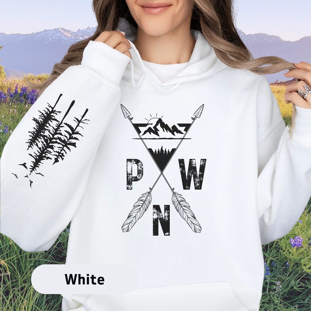 PNW Arrows and Mountains Hoodie Pine Tree Sleeve Design, Pacific ...