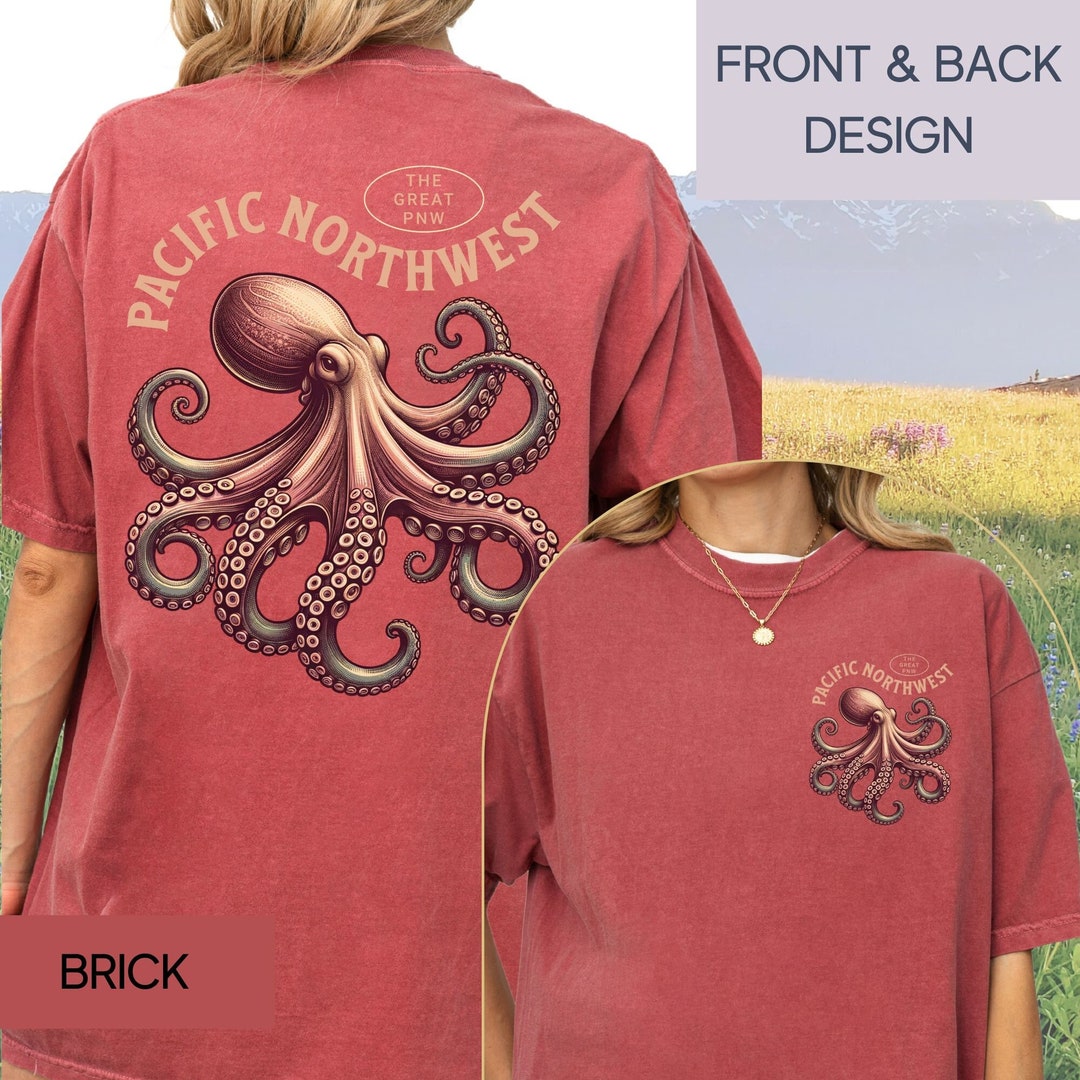 Vintage Style PNW Octopus Shirt, Pacific Northwest Marine Life Tshirt ...