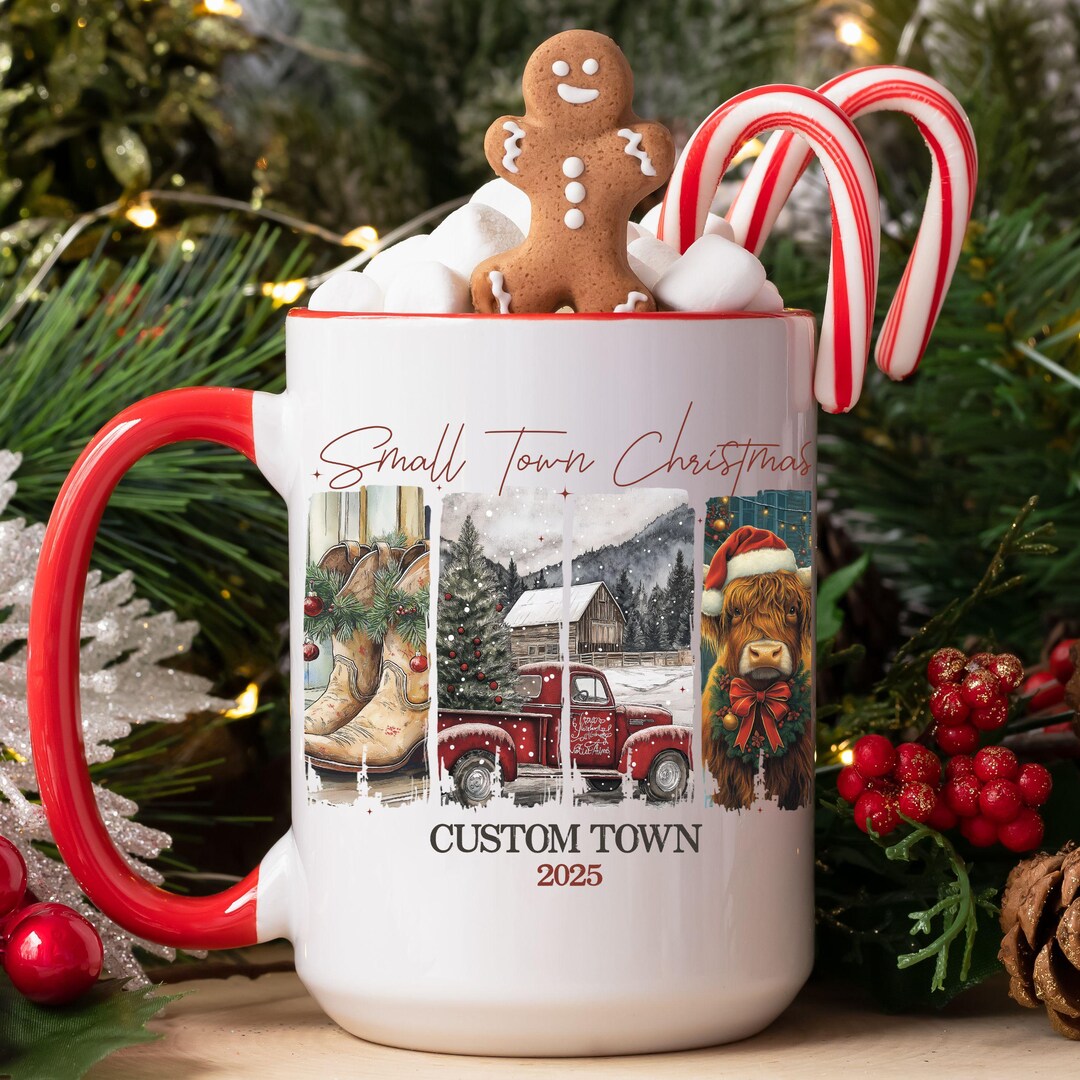 Custom Small Town Christmas Coffee Mug, Personalized Family Holiday ...