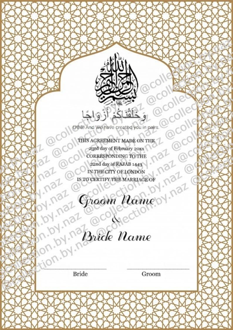 Islamic Nikah Nama Muslim Wedding Nikkah Certificate - Etsy