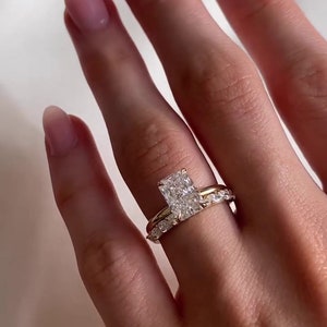 3ct Radiant Cut Wedding Set in Gold , Brilliant Cut Radiant Bridal Set ...