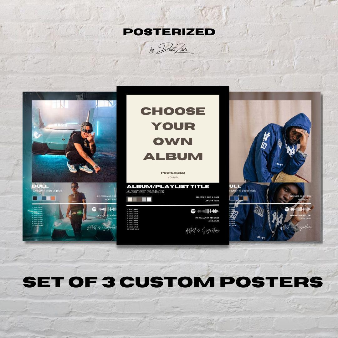 Set of 3 Custom Album Cover Art Prints | Personalized Music Poster ...