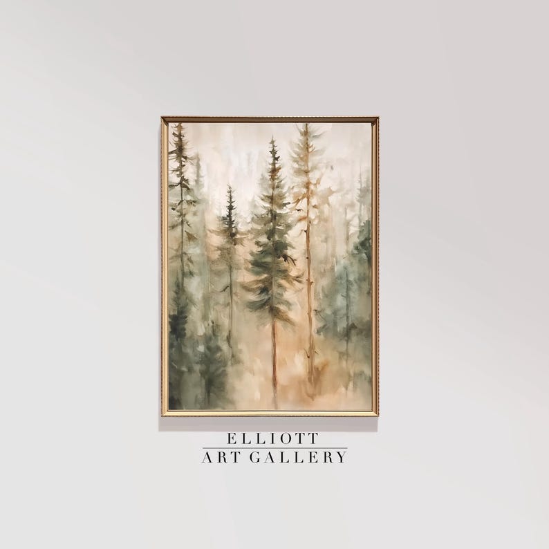 Vintage Pine Forest Watercolor Painting | Pine Tree Wall Art | Moody ...