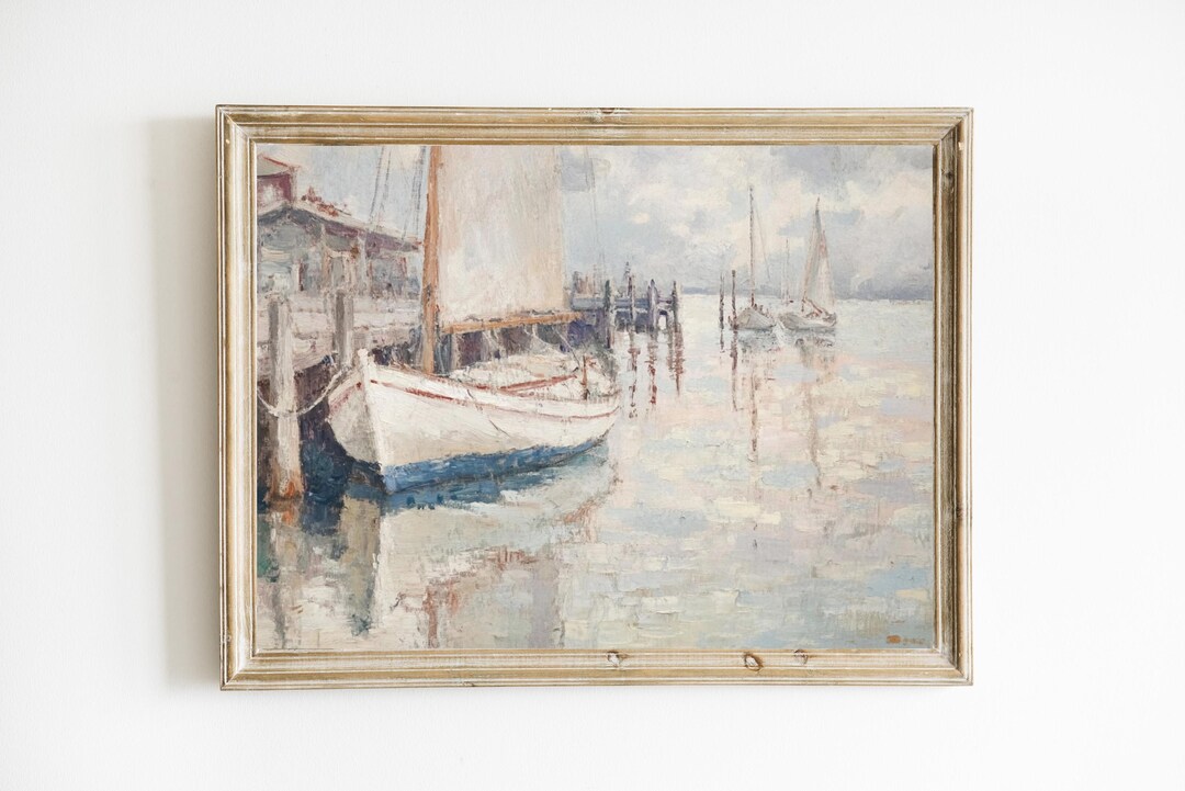 Vintage Boat Dock | Vintage Sailboat Coastal Print | Lake House Wall ...
