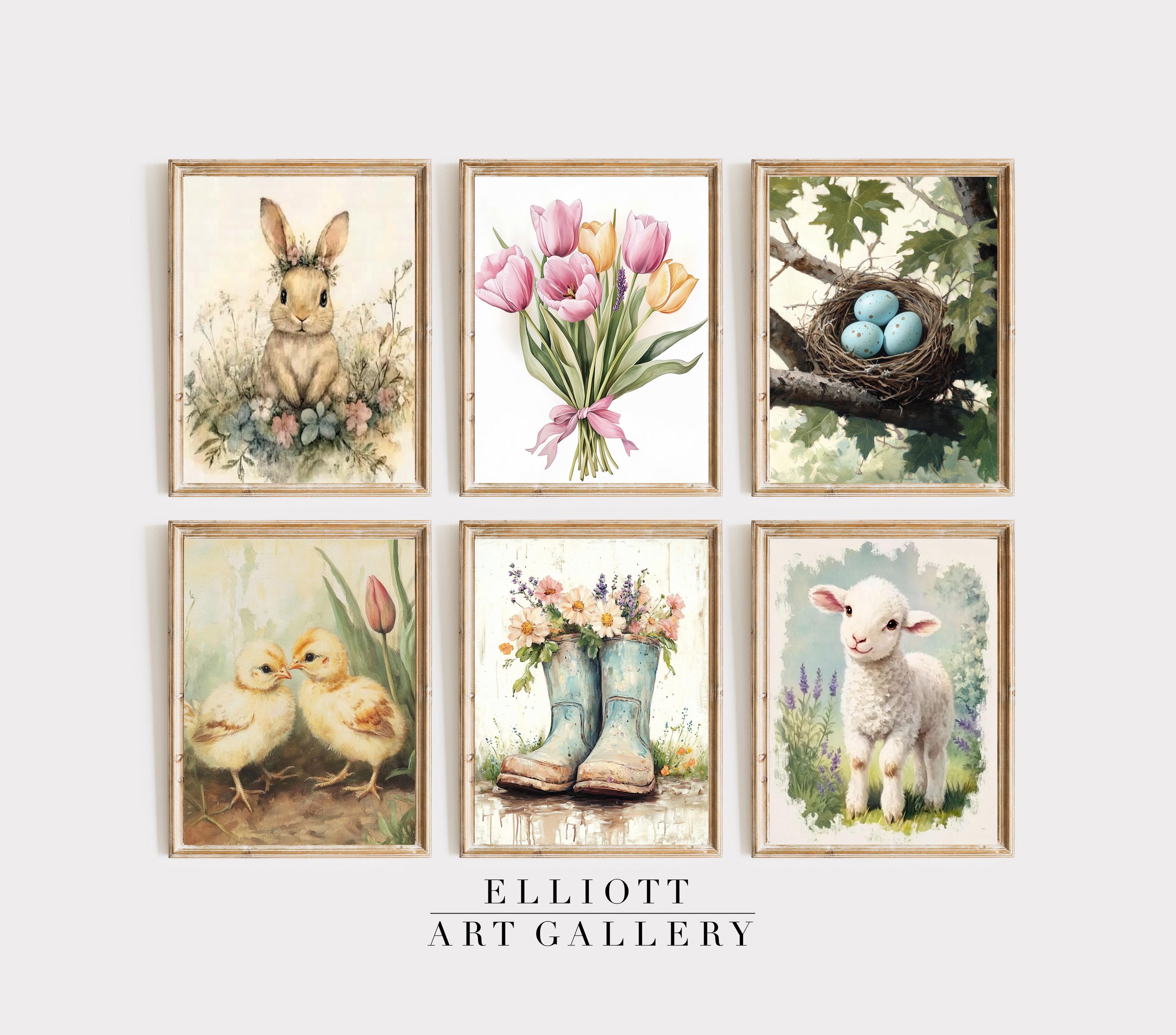 Spring Gallery SET of Six | Spring PRINTABLE Wall Art | Easter Art ...