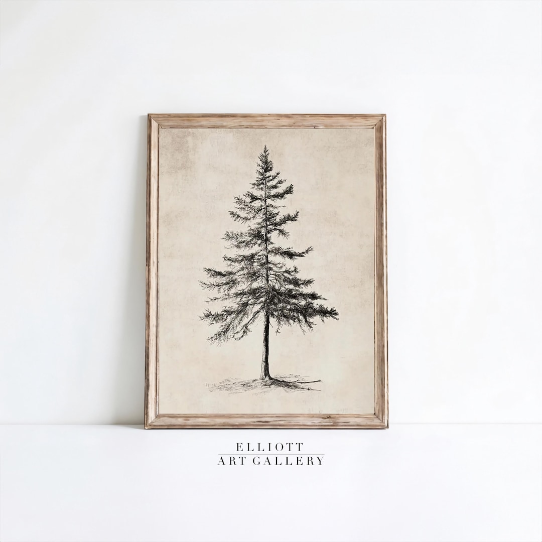 Pine Tree Rustic Sketch | Vintage Wall Art | Forest Wall Art ...