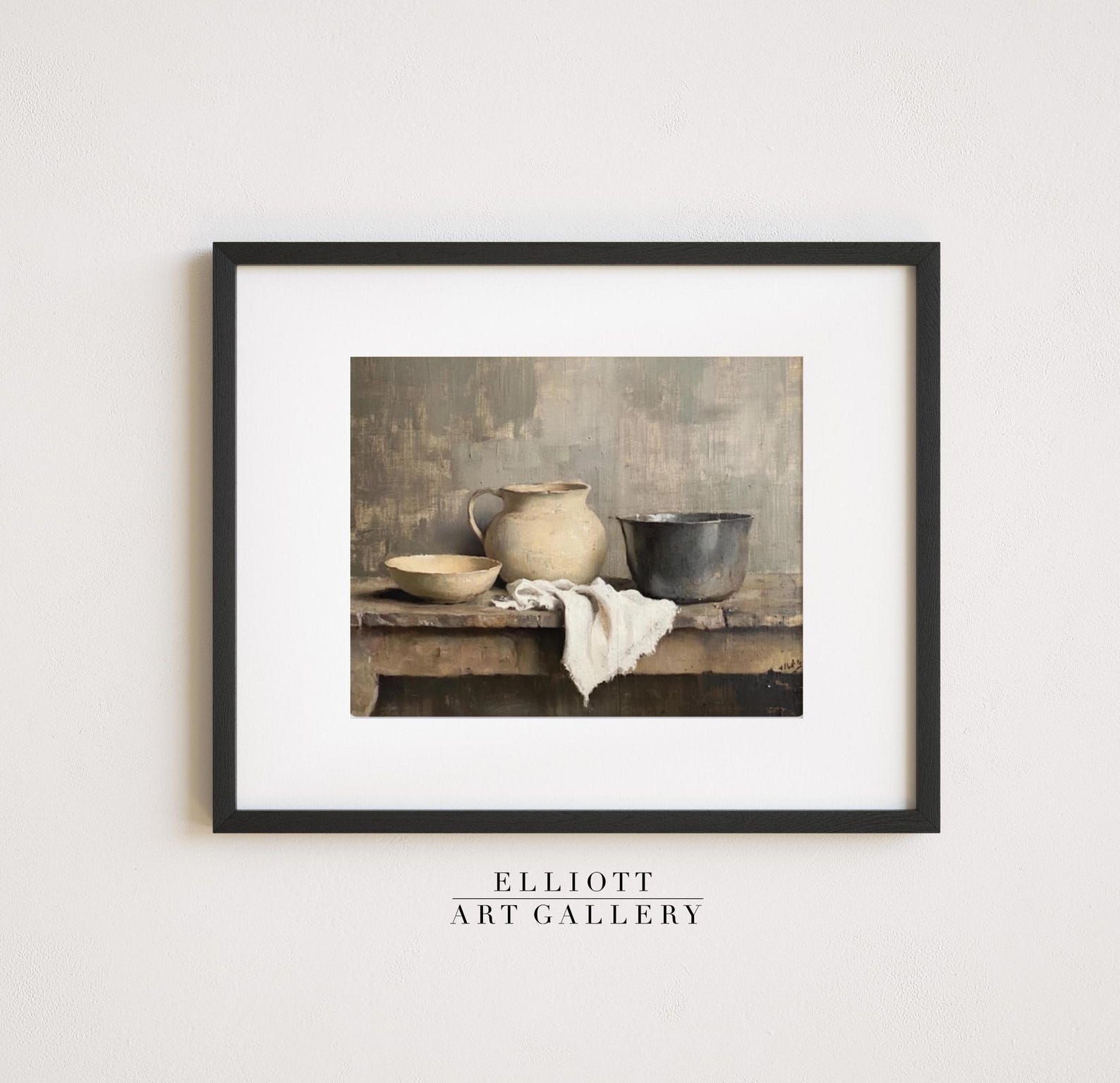 Rustic Kitchen Painting | Rustic Farmhouse Print | Pottery Still Life ...