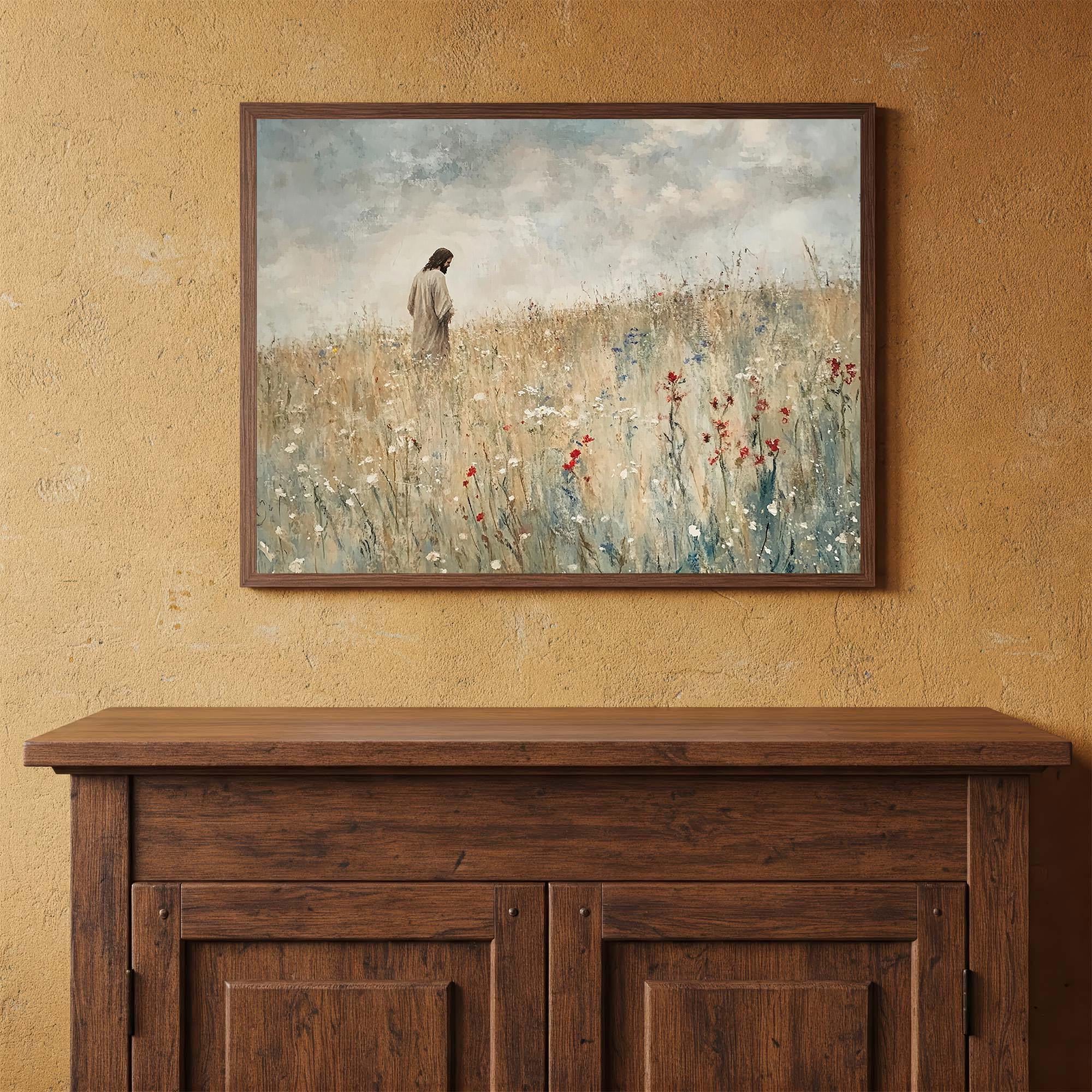 Jesus in a Field | Jesus Christ Among Wildflowers | Jesus Wall Decor ...