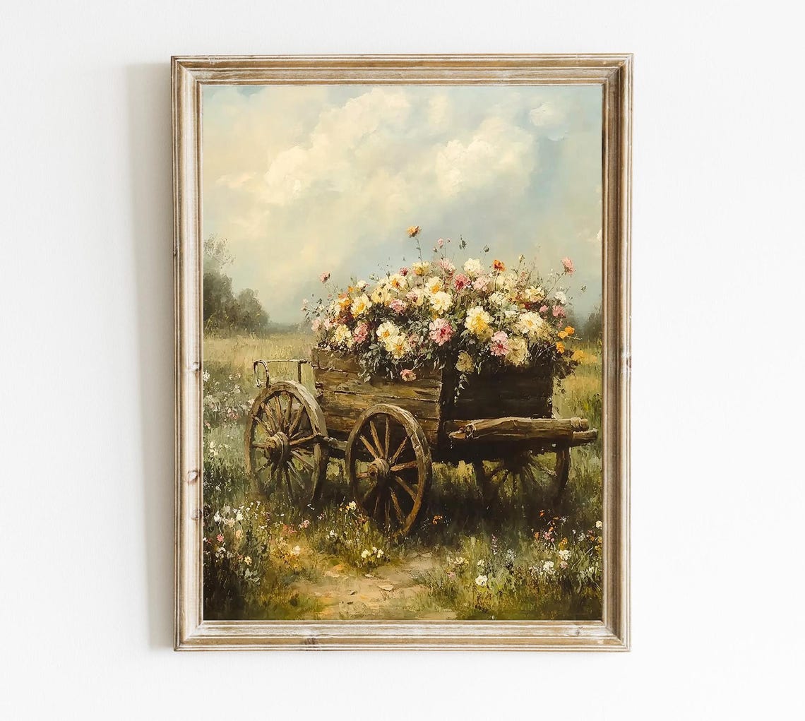 Rustic Cart of Wildflowers | Farmhouse Decor | Vintage Cottagecore ...