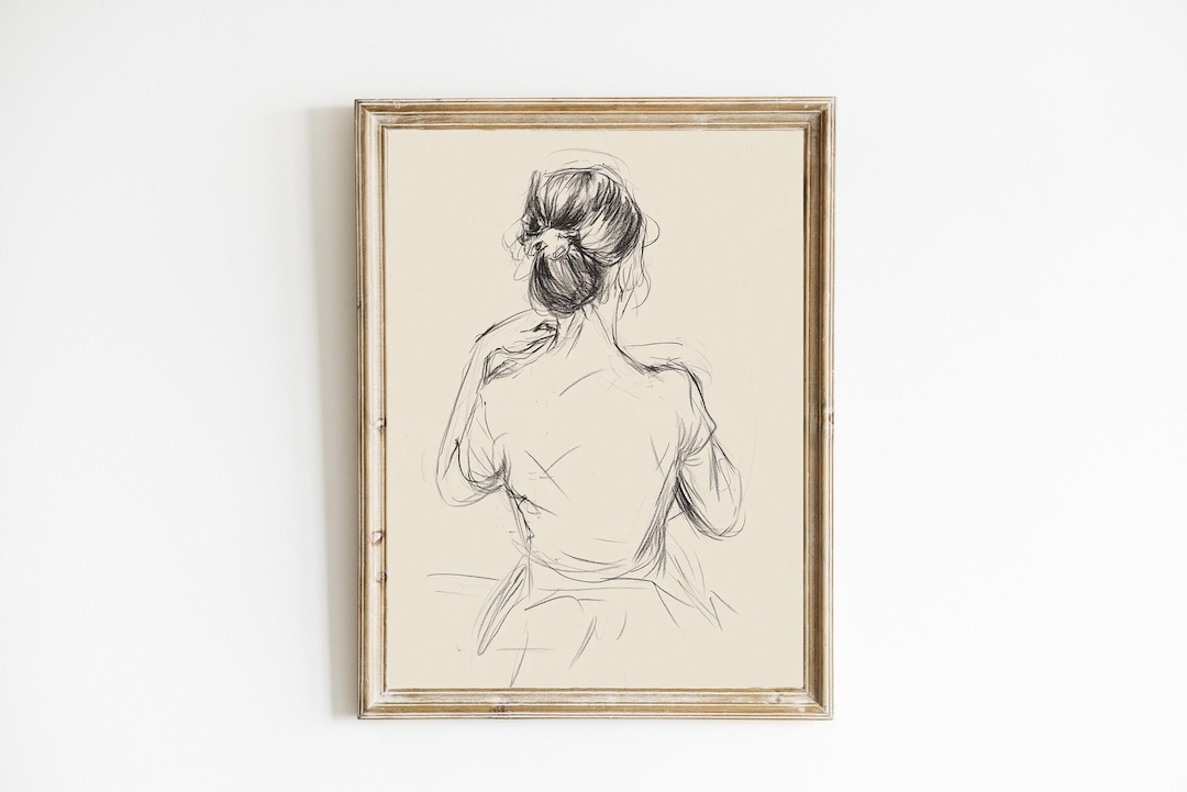Pencil Sketch of a Woman | Line Drawing | Neutral Farmhouse Wall Decor ...