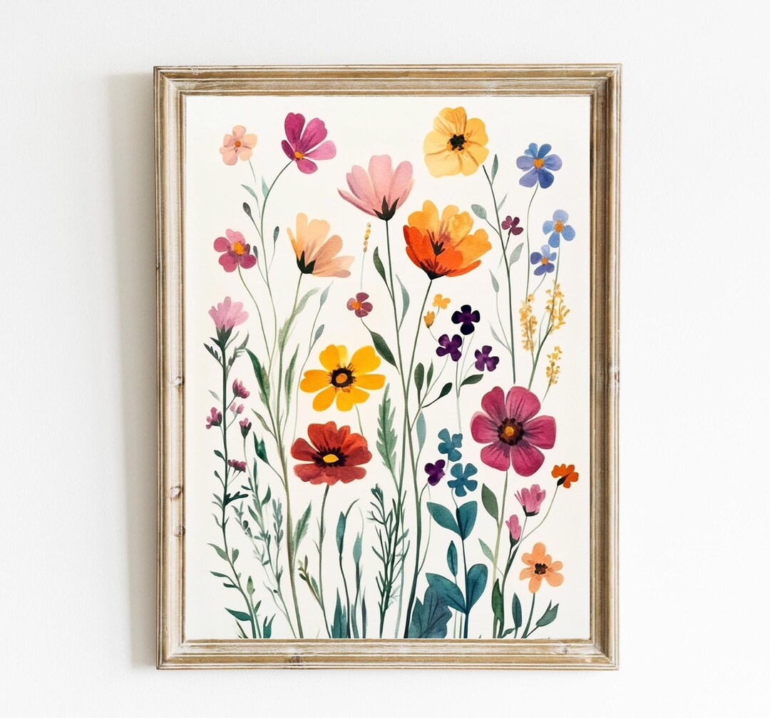 Printable Spring Flowers | Vibrant Boho Wall Art | Colorful Botanical ...