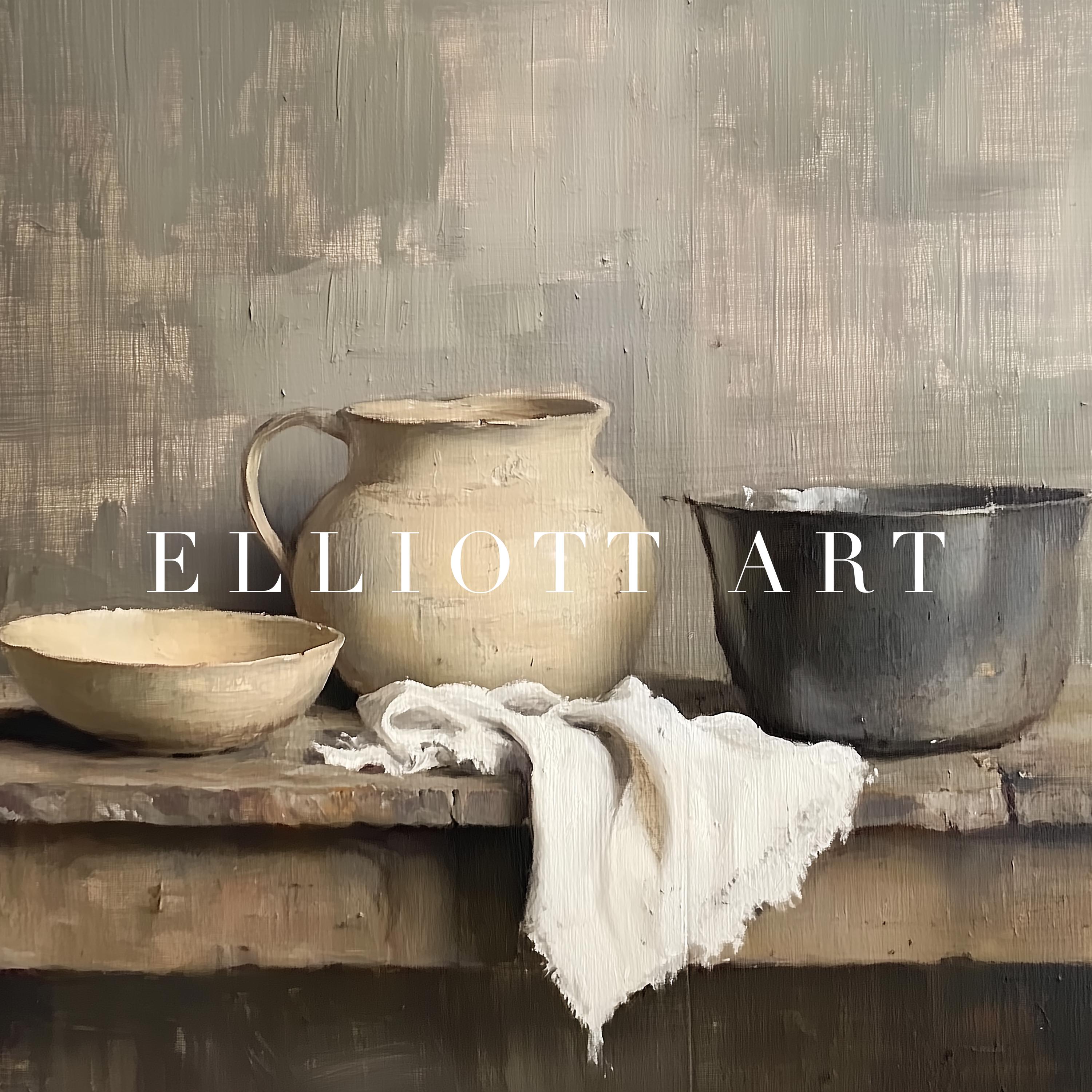 Rustic Kitchen Painting | Rustic Farmhouse Print | Pottery Still Life ...