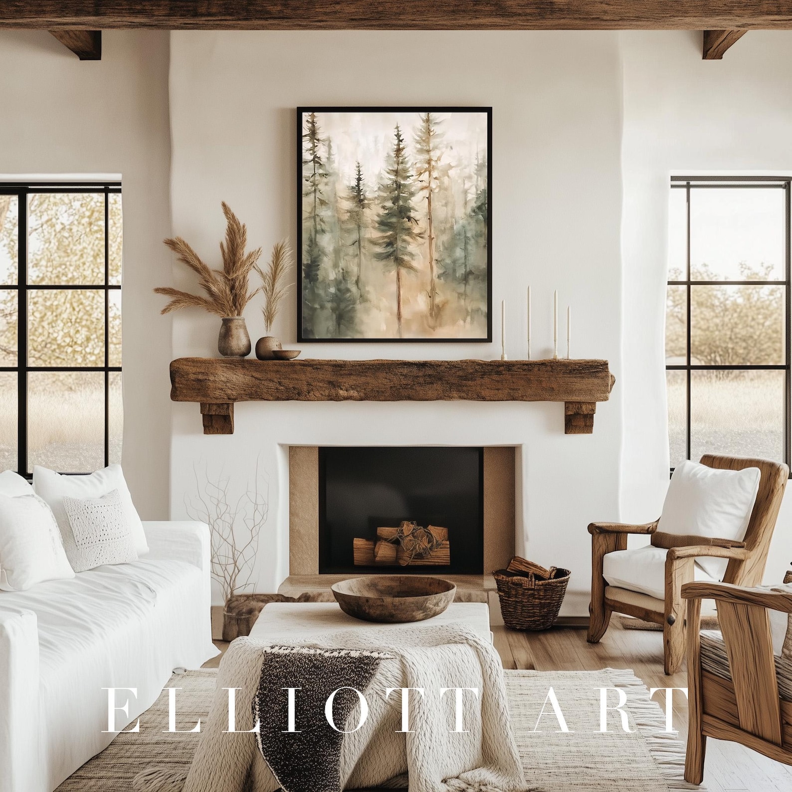 Vintage Pine Forest Watercolor Painting | Pine Tree Wall Art | Moody ...