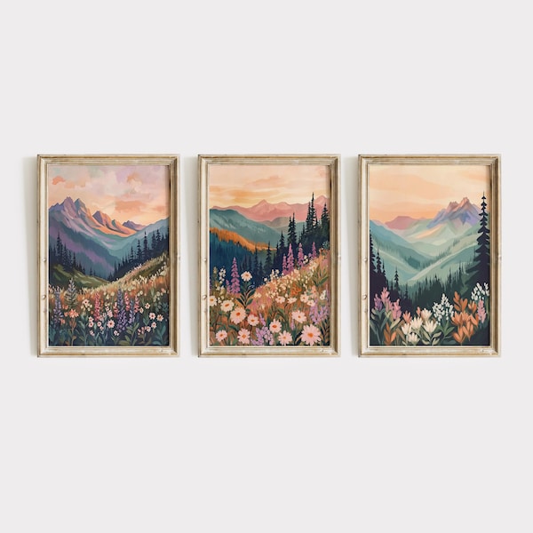 Boho Mountain Wall Art - Etsy