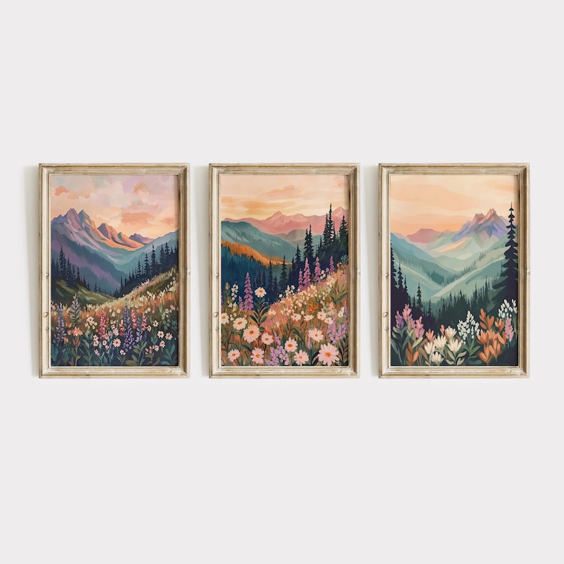Boho Mountain Wall Art - Etsy