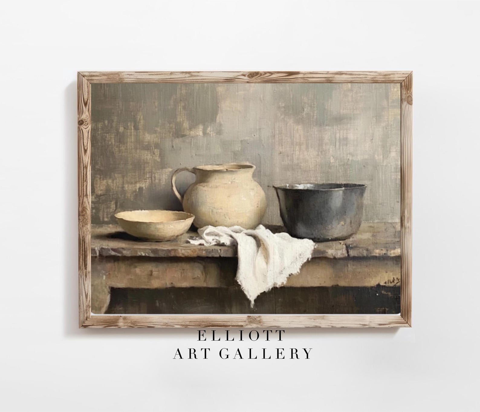 Rustic Kitchen Painting | Rustic Farmhouse Print | Pottery Still Life ...