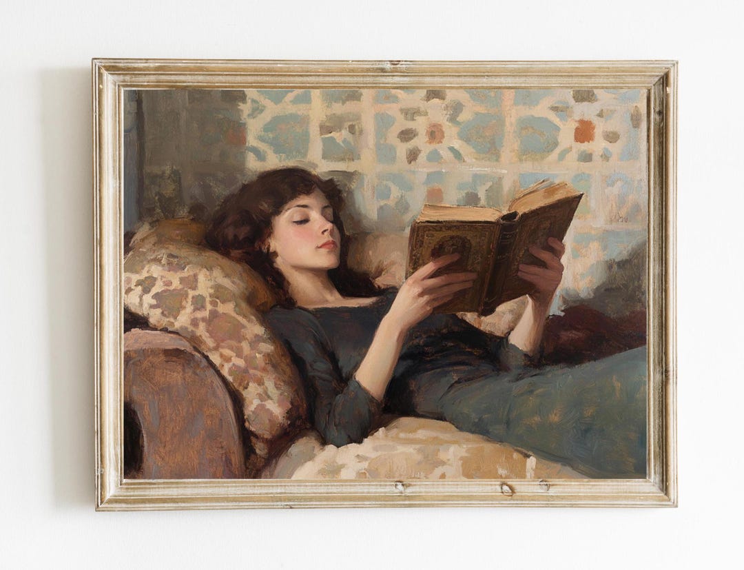 Woman Reading Portrait | Vintage Book Print | Portrait of Victorian ...