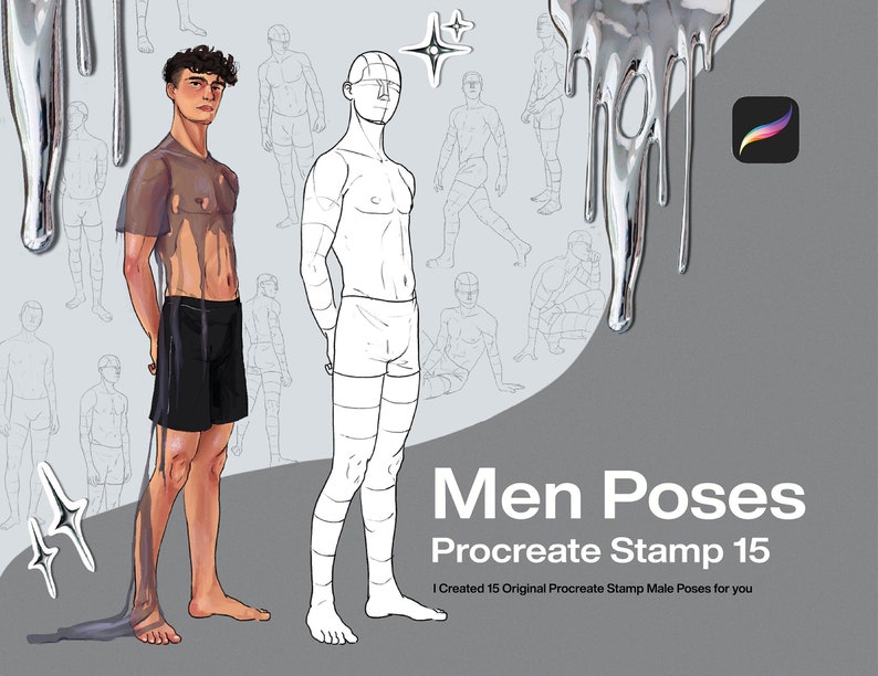 Procreate Men Poses Stamp 15 Different Pose Stamp Model Guide to ...