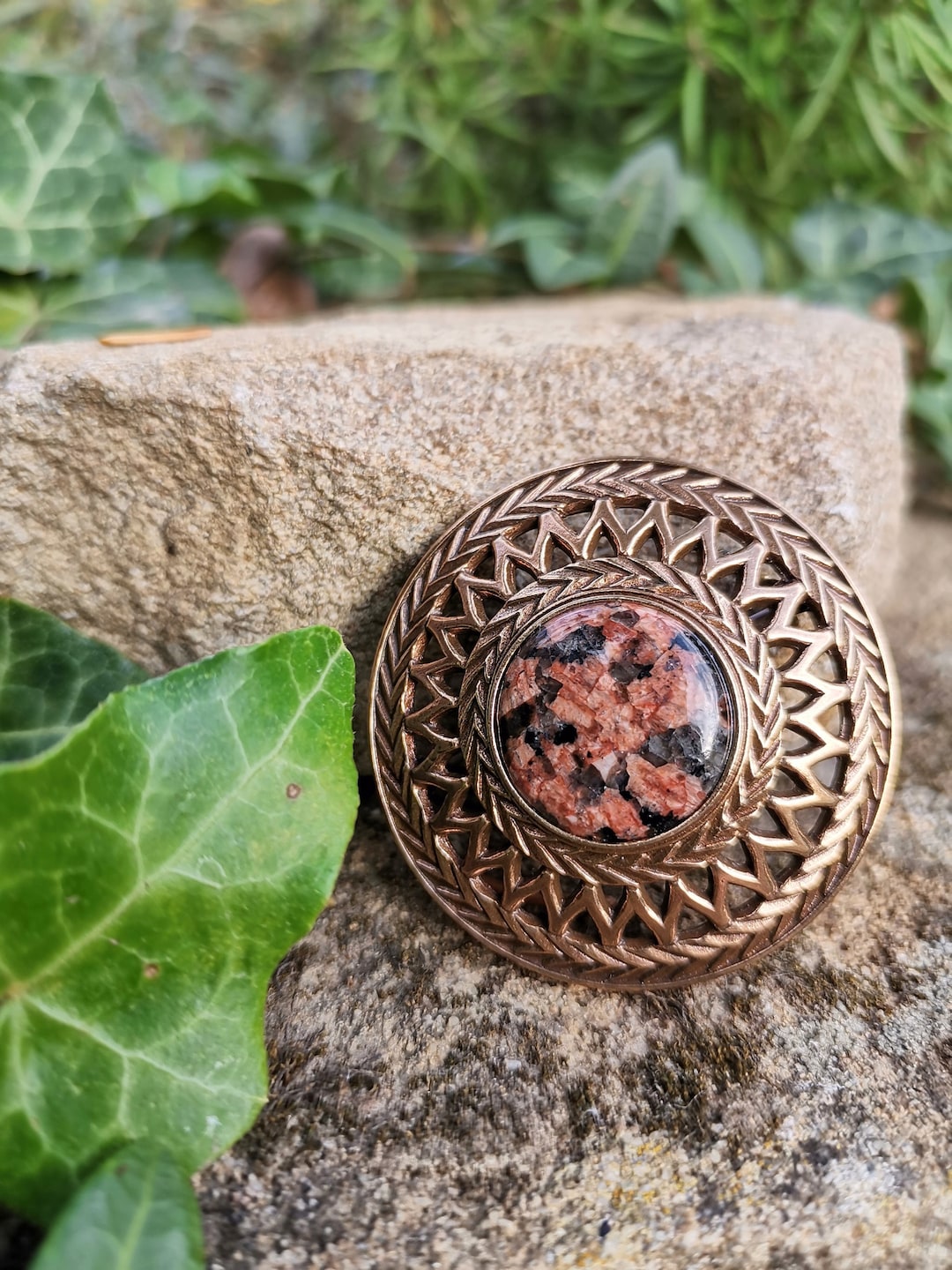 Uskelan Solki Kalevala Koru Vintage Bronze Brooch With Red Granite ...