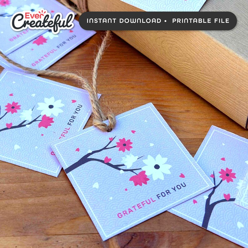 Grateful for You Sakura Cherry Blossom Printable Gift Tags, Instant ...