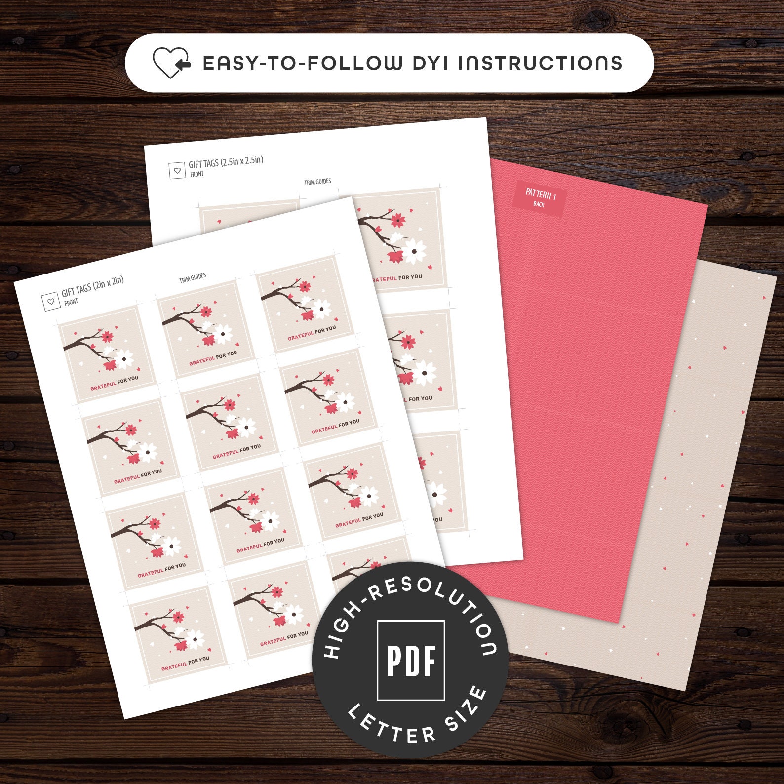 Grateful for You Sakura Cherry Blossom Printable Gift Tags, Instant ...