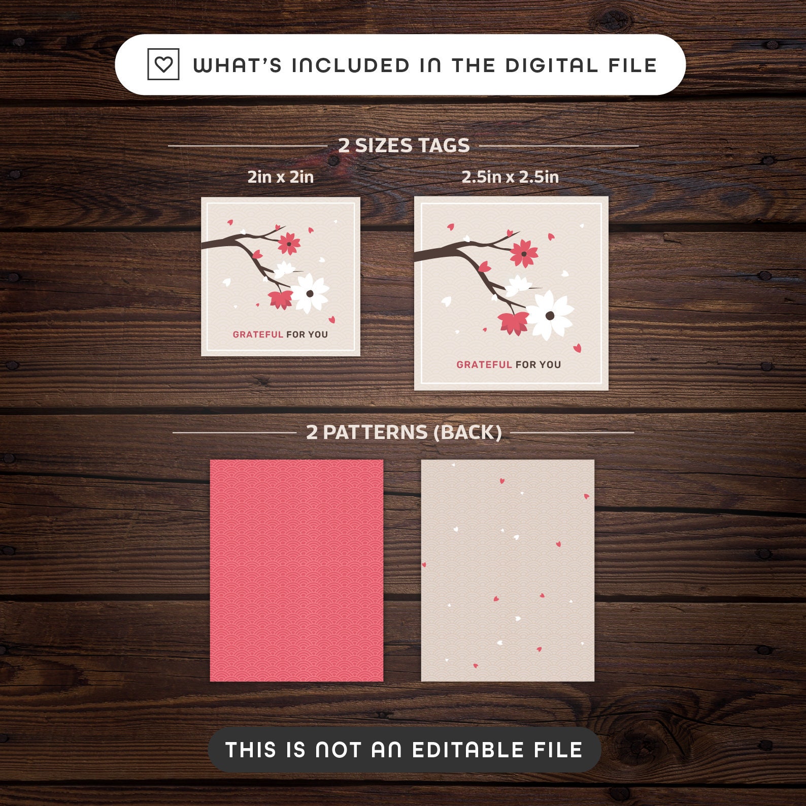Grateful for You Sakura Cherry Blossom Printable Gift Tags, Instant ...