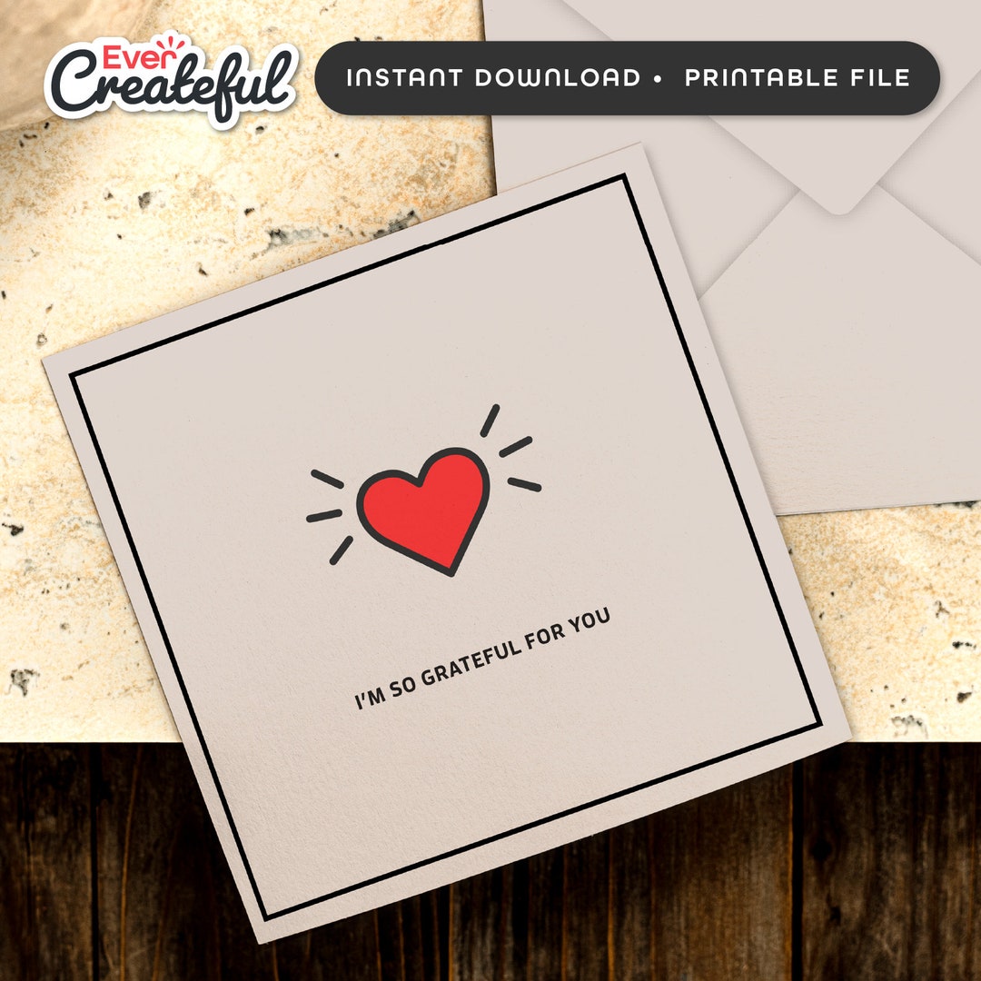 Gratitude I'm so Grateful for You Printable Card and Envelope, Instant ...