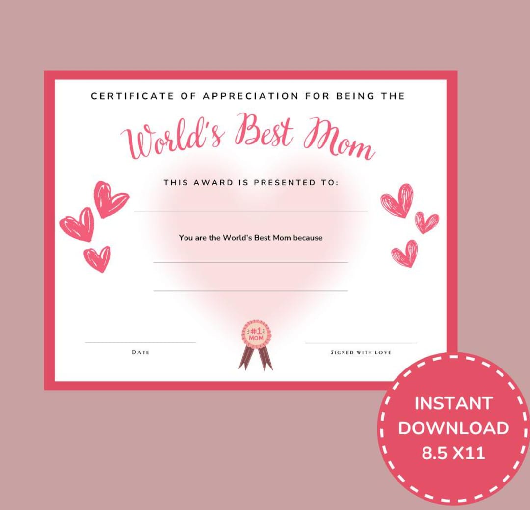 Instant Download Mother's Day Gift - World's Best Mom Certificate ...