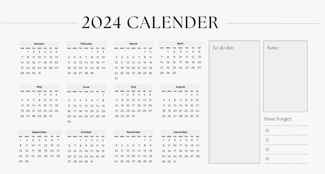 White Minimal 2024 Monthly Reminder Calendar - Etsy