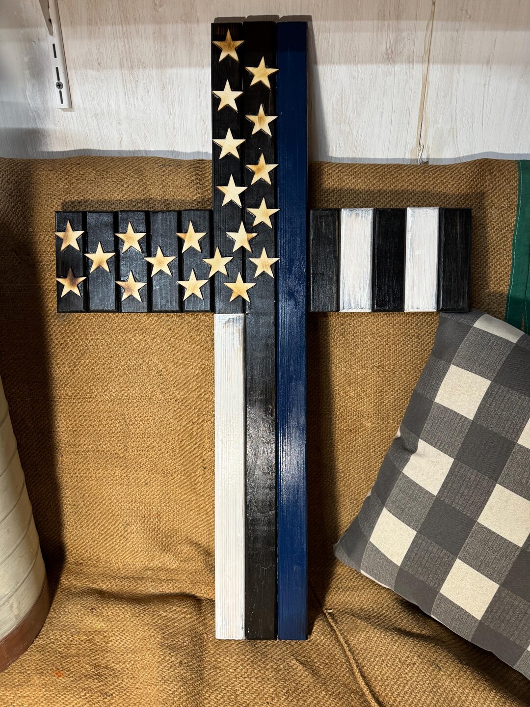 Handcrafted Wooden Thin Blue Line Cross - Etsy