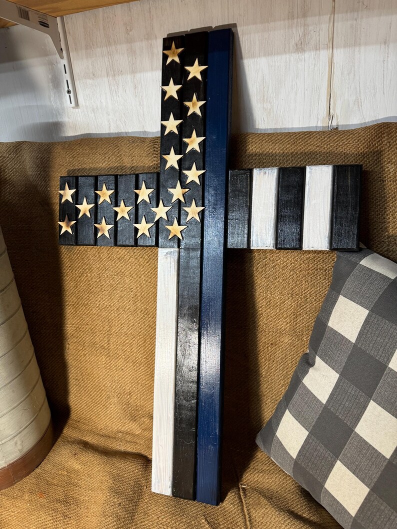 Handcrafted Wooden Thin Blue Line Cross - Etsy