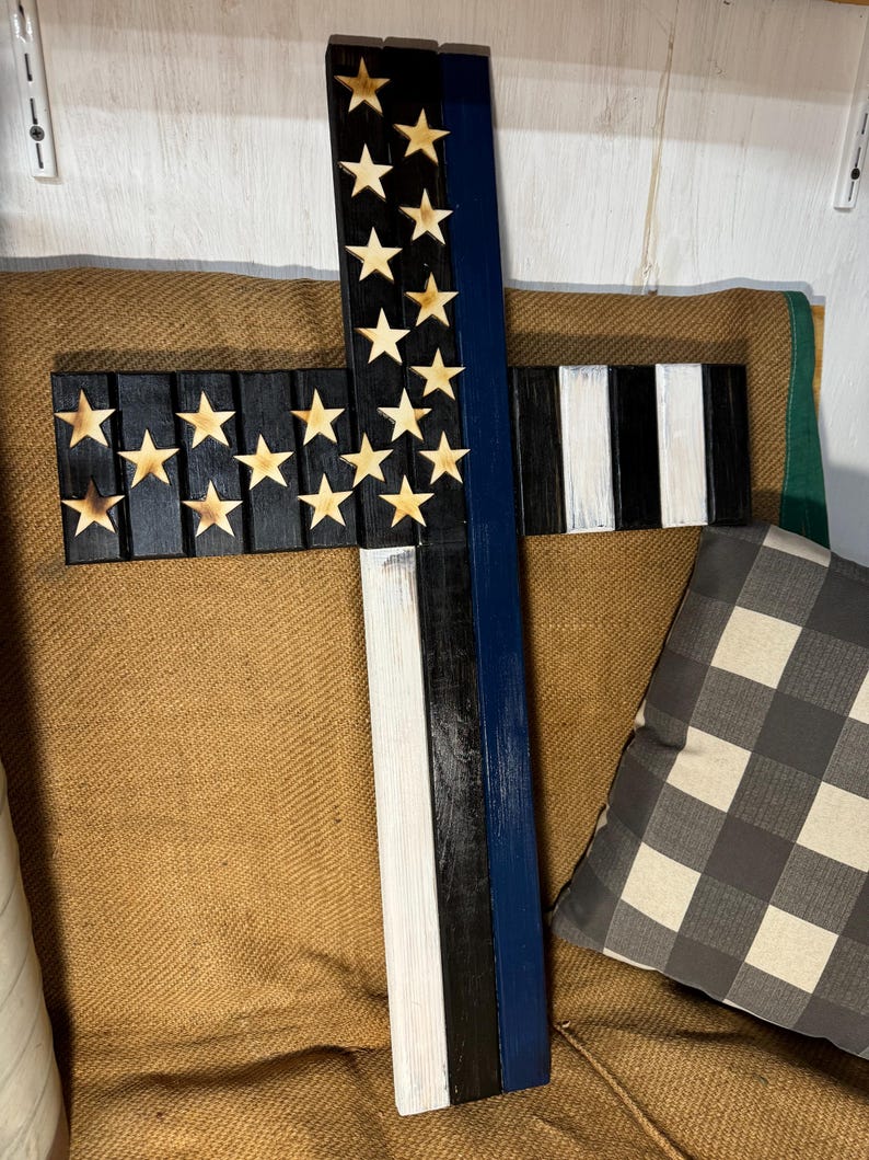 Handcrafted Wooden Thin Blue Line Cross - Etsy