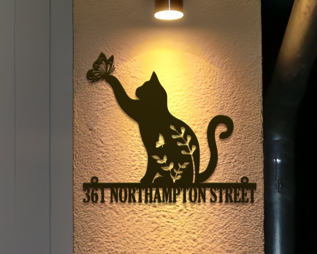 Personalized Cat House Number, Cat House Address Sign, House Number ...