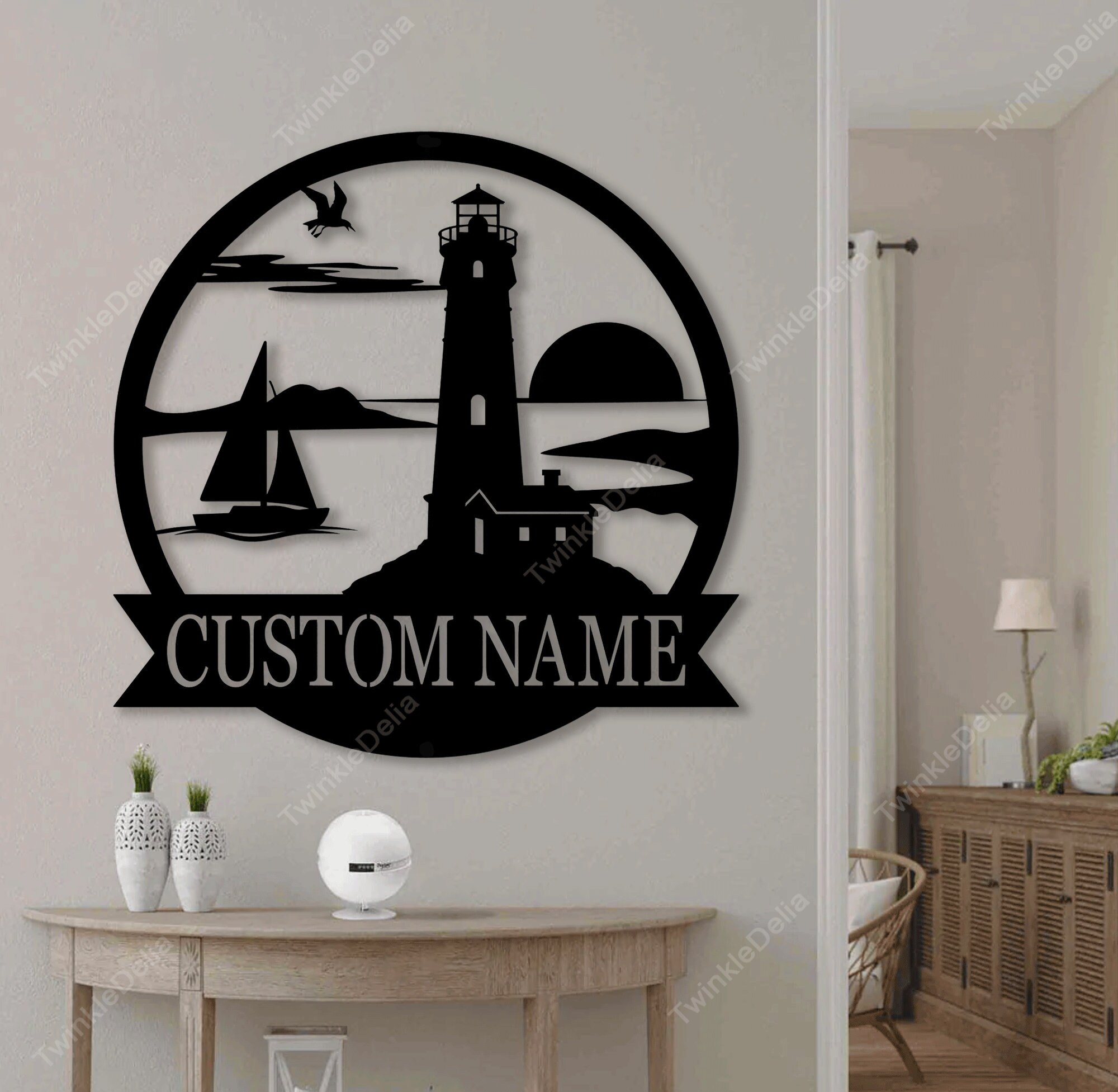 Custom Lighthouse Metal Sign LED Light Personalized Beach - Etsy