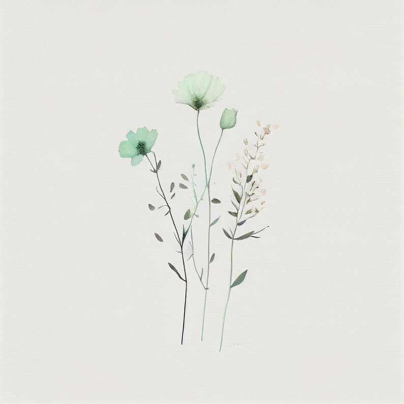 Printable Art, Pastel, Green Flowers, Wall Art, Home Decor - Etsy