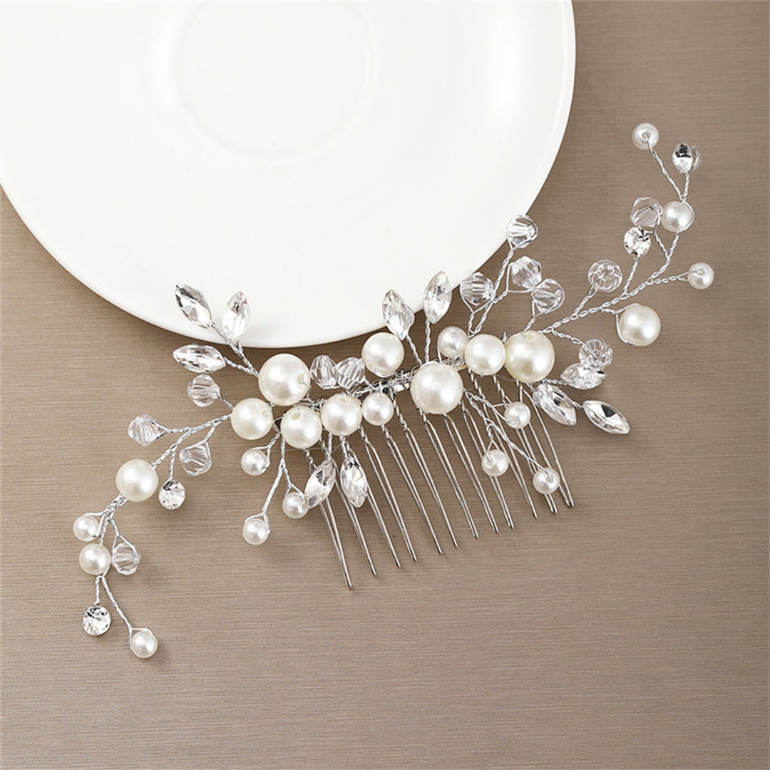 Bridal Silver Crystal Rhinestone Pearl Jewel Droplet Wedding Hair Comb ...