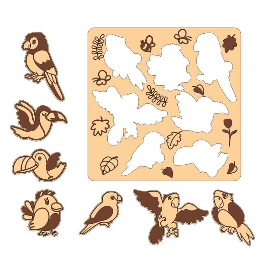 Bird-themed Wooden Puzzle Board Early Learning Fun Toy for Kids Laser ...